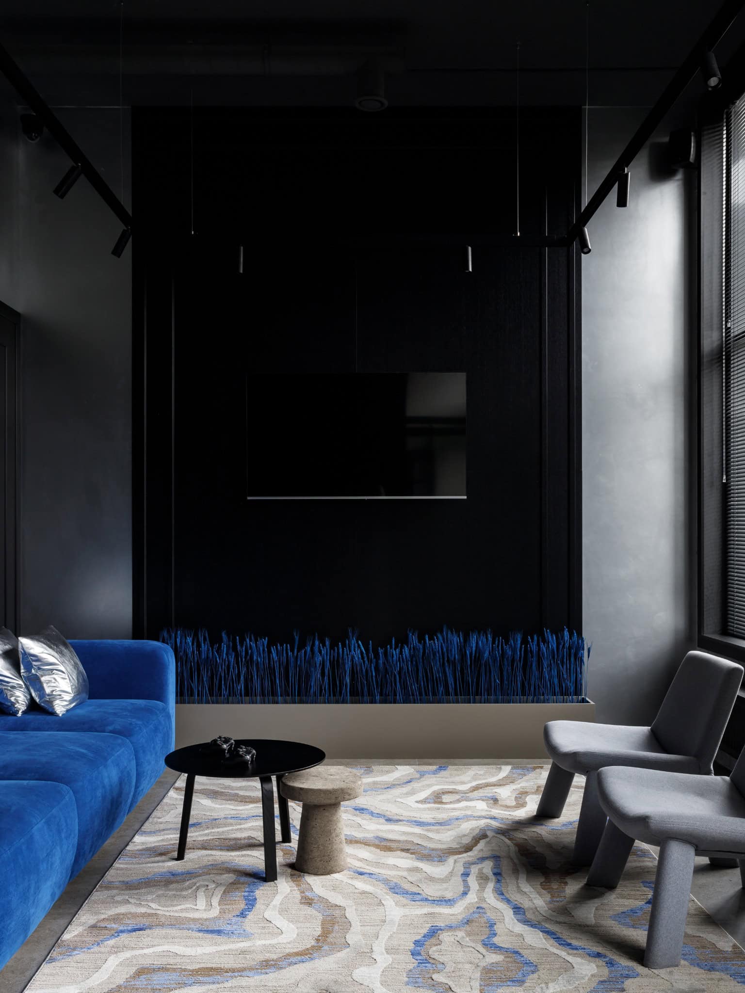 Modern Minimalist Interior with Electric Blue Accents